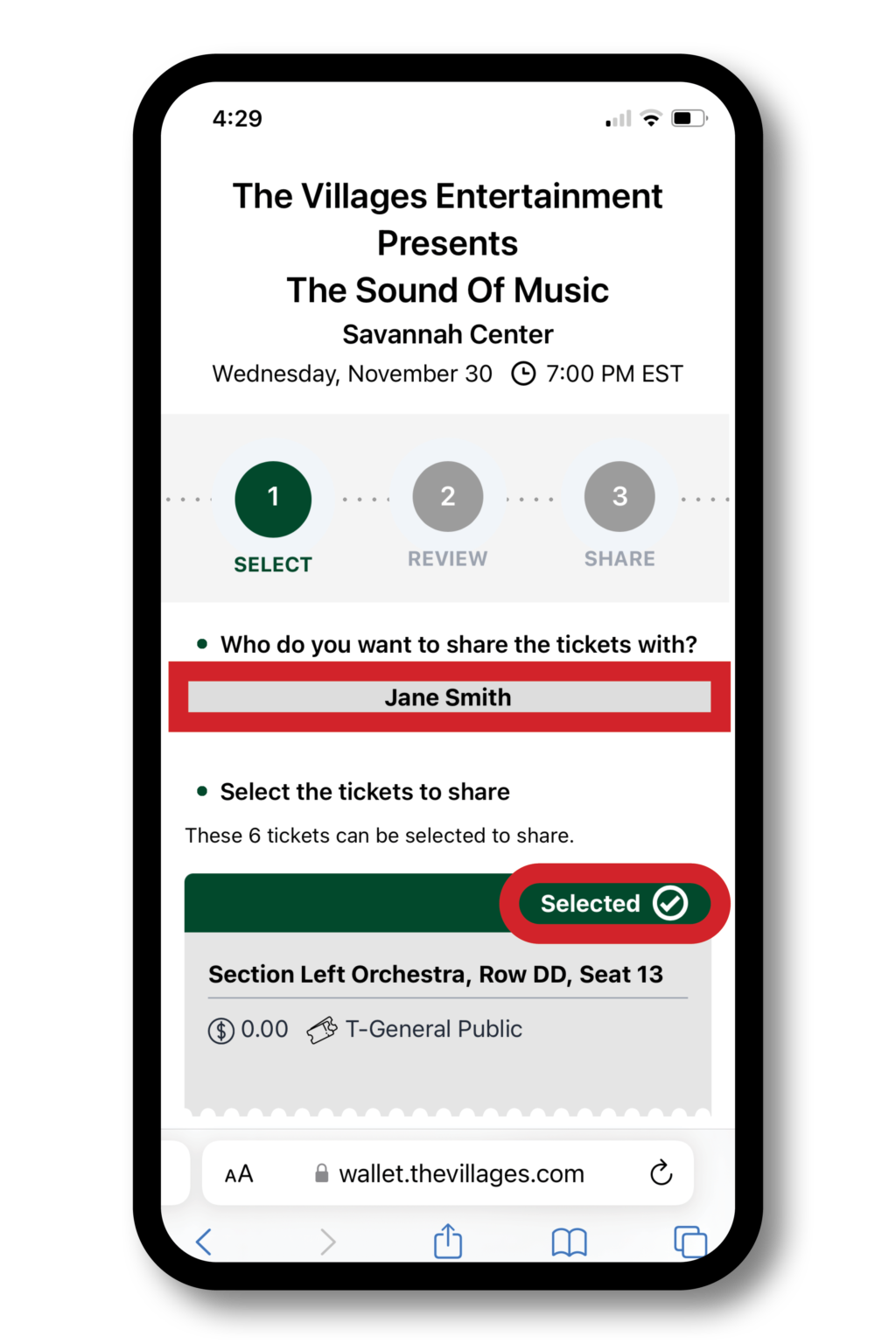 Ticket Wallet - The Villages Entertainment