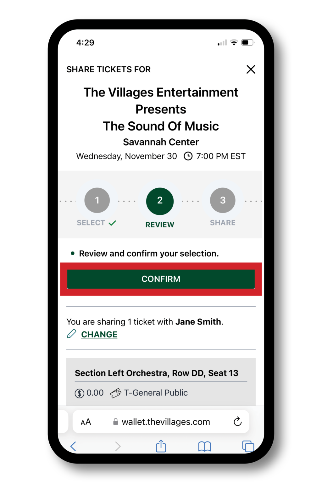 Ticket Wallet - The Villages Entertainment